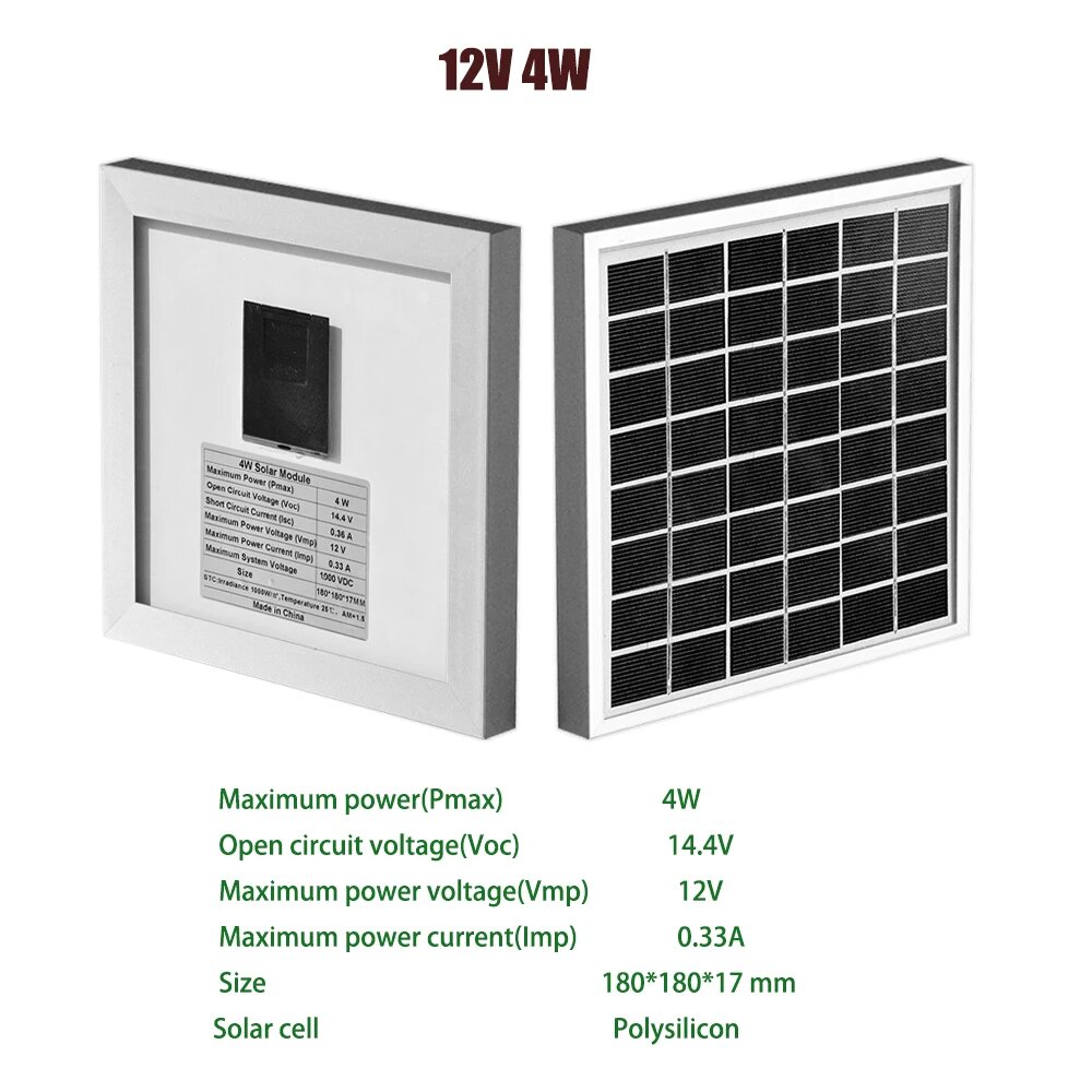 Мини стеклянная солнечная панель 3Вт 4Вт 6Вт 10Вт 12V 4W