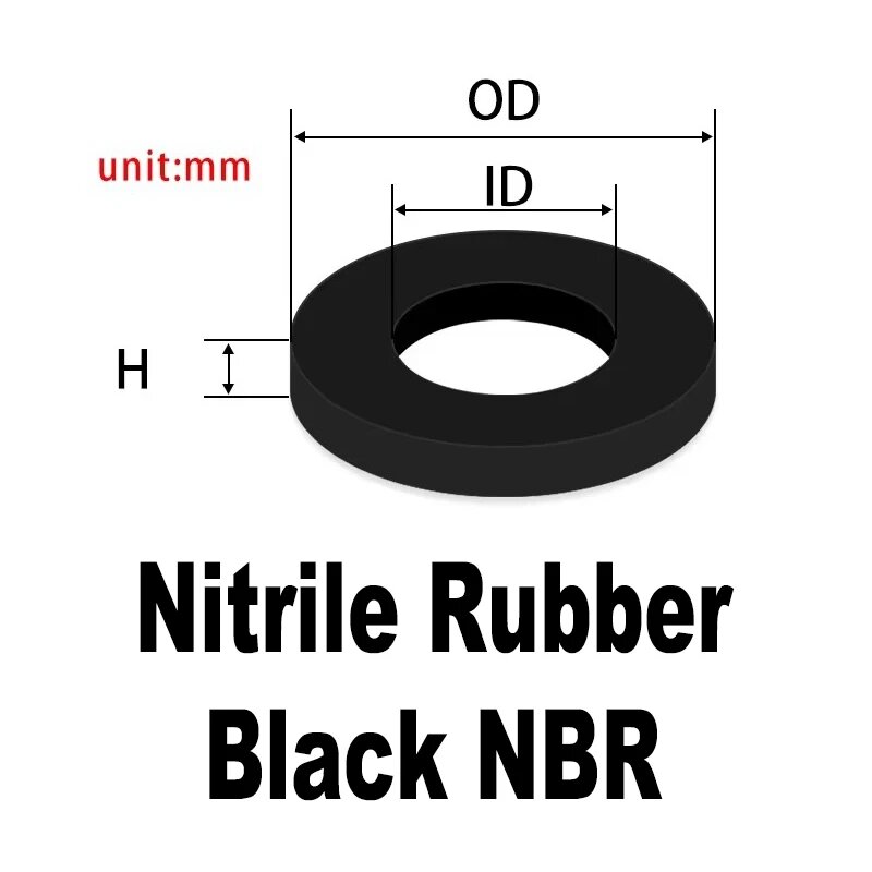 H2mm M2-M6mm Плоская шайба Прокладка NBR VMQ FKM EPDM Фтор Черный Нитриловый каучук Силиконовые уплотнения Шайба Красный Белый Уплотнительное кольцо