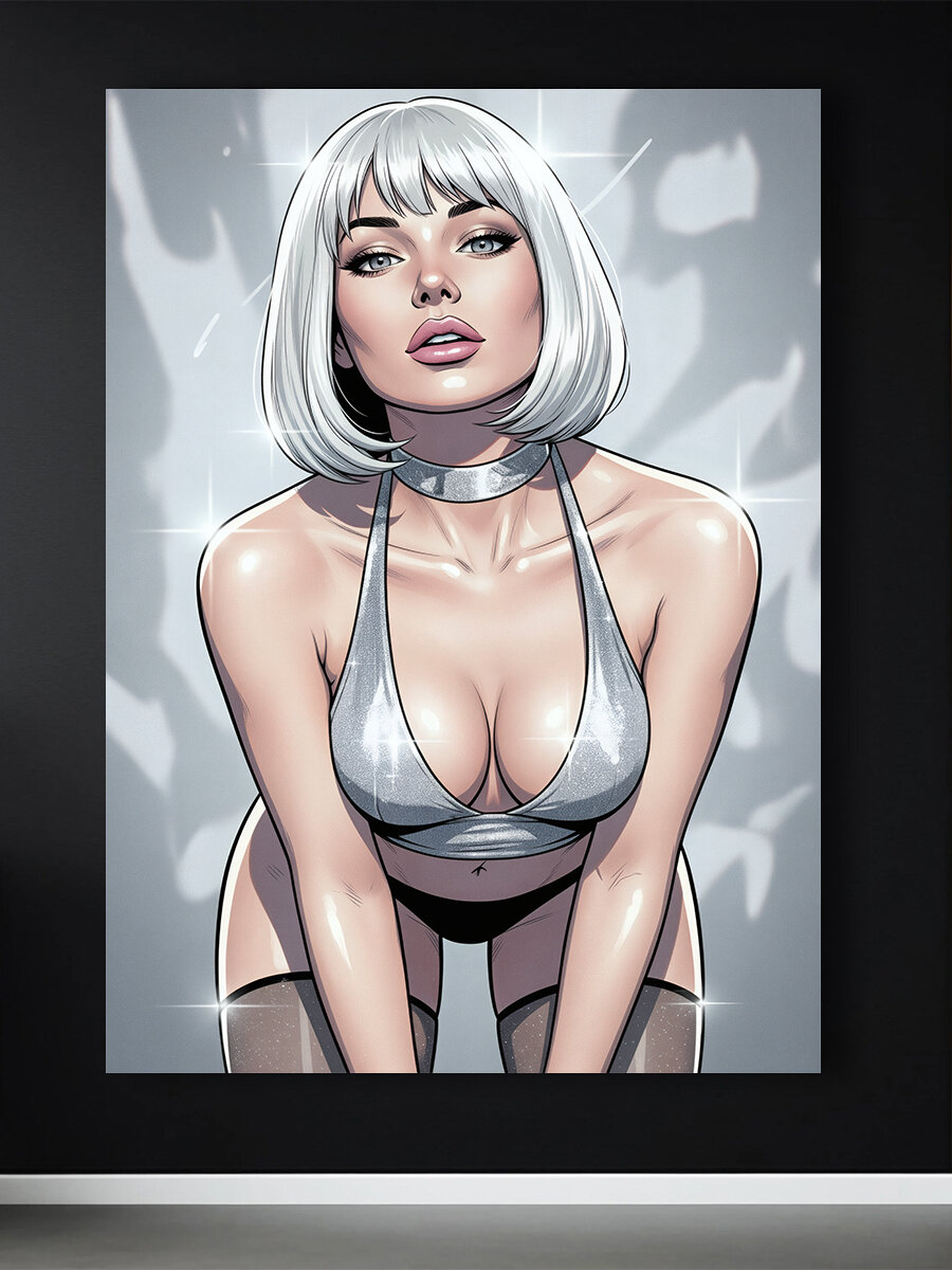 Картина интерьерная - "Стильные девушки в купальниках, бикини, яркий дизайнерский арт на стену в спальню для мужчины" , 40х60 см.