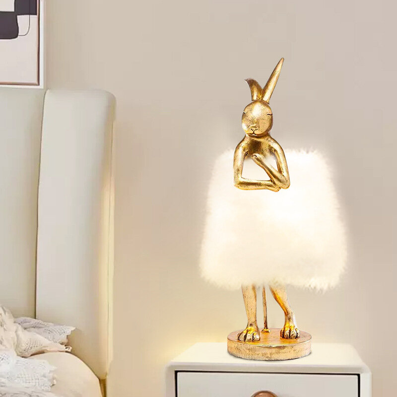 Светильник настольный светодиодный, настольные лампы с золотым кроликом из смолы, защита глаз для домашнего декора, прикроватное освещение для офиса и кабинета