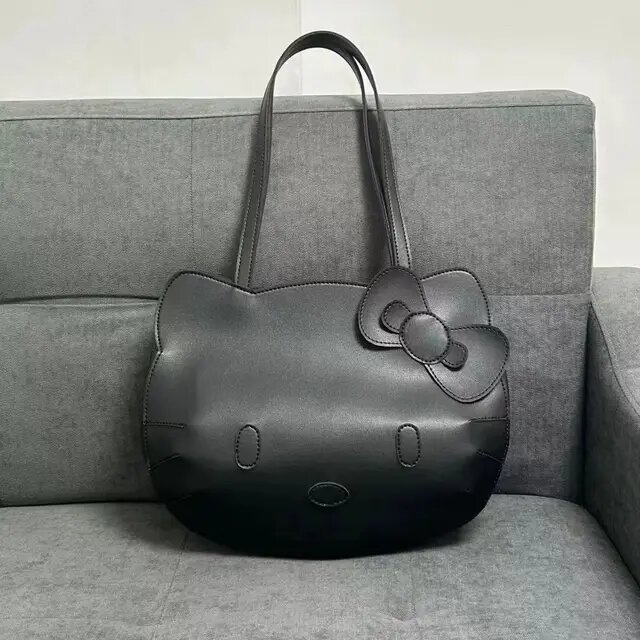 Сумка-кошелек Sanrio Hello Kitty в стиле аниме, простая и милая в мультяшном стиле, в форме сердца, черного цвета, классная студенческая сумка из искусственной кожи, подарок для девочки.