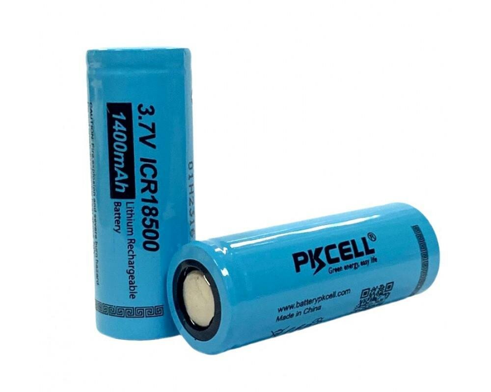 Элемент питания Pkcell ICR18500 3.7V 1400mAh (без защиты, плоский плюс) ICR18500-2S, 2шт.