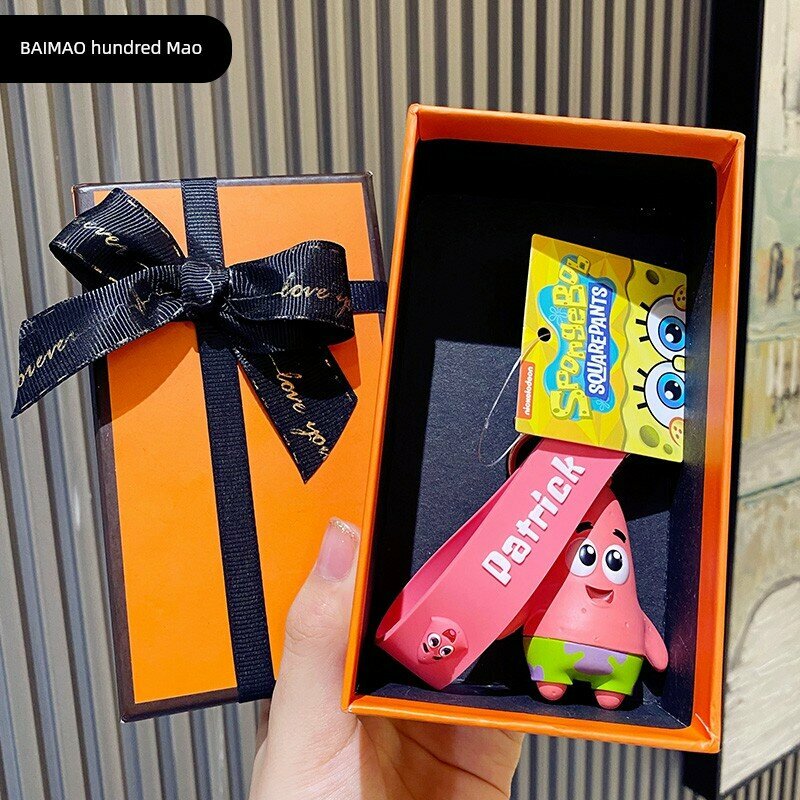 Ключен Патрика Стара в оранжевой подарочной коробке, кольцо для сумки и машин, 86 символов