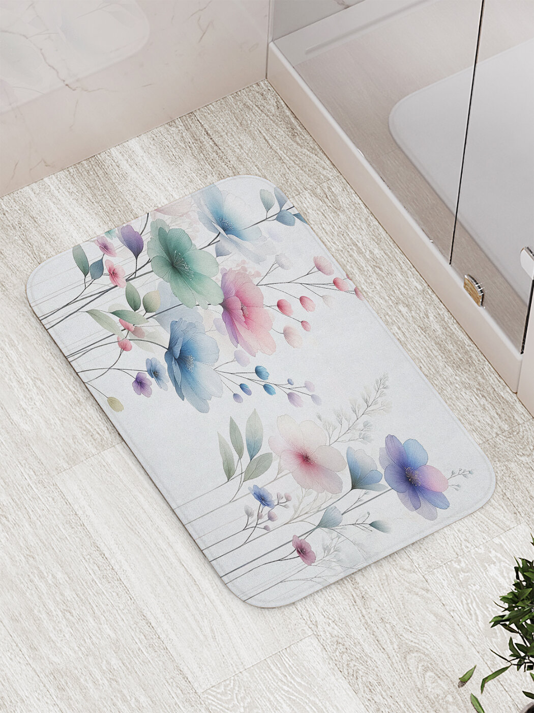 Коврик для ванной комнаты, туалета "Акварельные цветы" противоскользящий, 52х77 см, JoyArty