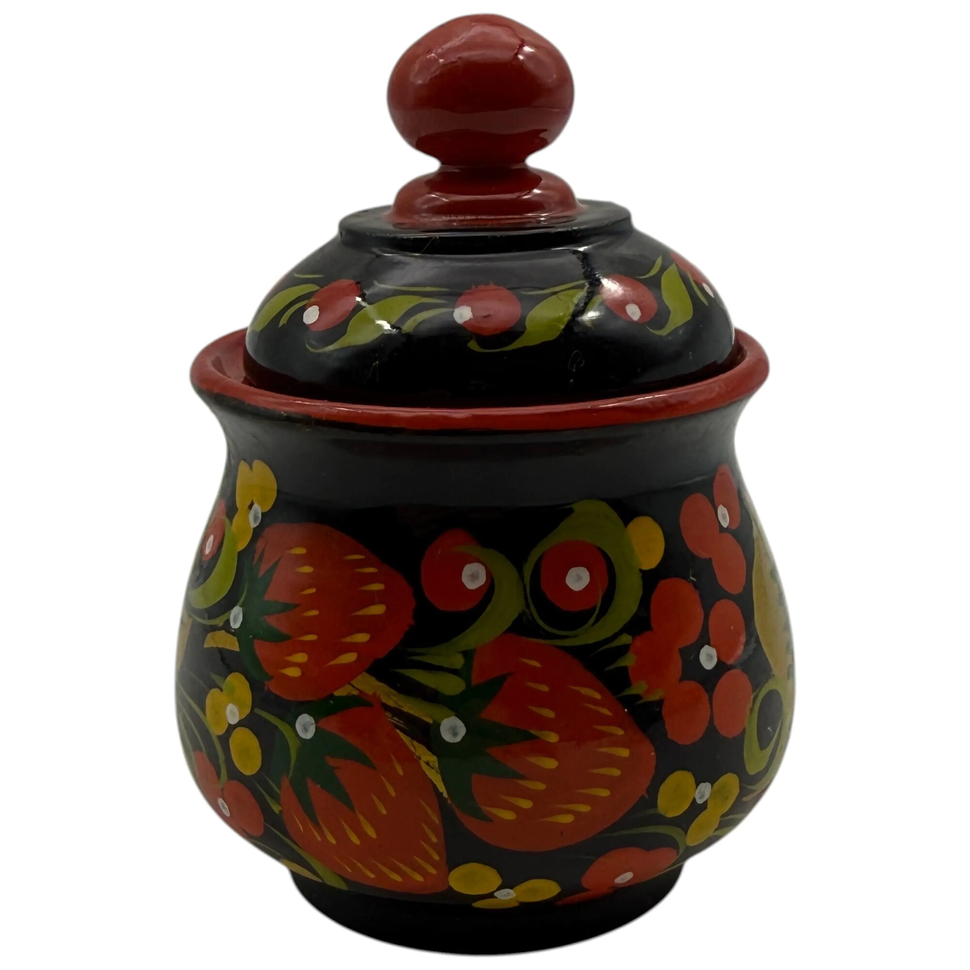 Хохломская роспись Банка "Клубничка", 100 мл, дерево, роспись, лак, 2000-2010 гг, Семенов, Россия