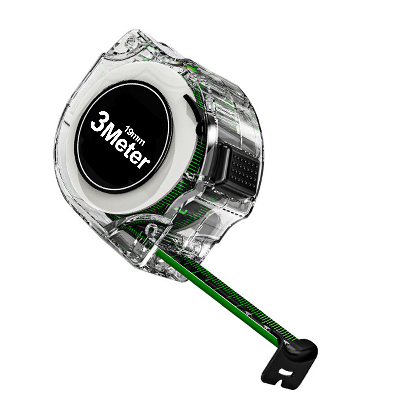 Линейка мерная флуоресцентного цвета двусторонняя с прозрачной оболочкой и металлической осью: A: 3Метра * 19ММ / B: 5М * 19ММ / C: 5М * 25ММ / D: 7.5М * 25ММ / E: 10М * 25ММ (Варианты), материал: углеродистая сталь + ПК, вес упаковки: A: 120г / B: 160г /