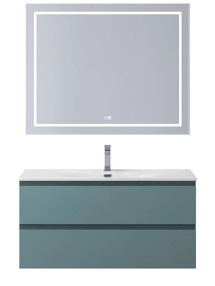 Мебель для ванной комнаты BelBagno Kraft 100 подвесная, матовая голубая, раковина bb-8099-100