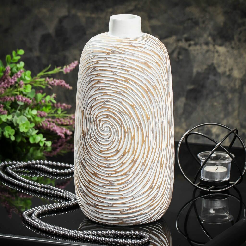 Ваза для сухоцветов Амфора из полистоуна, настольная интерьерная декоративная, белая, высота 32 см, артикул Y6-10038