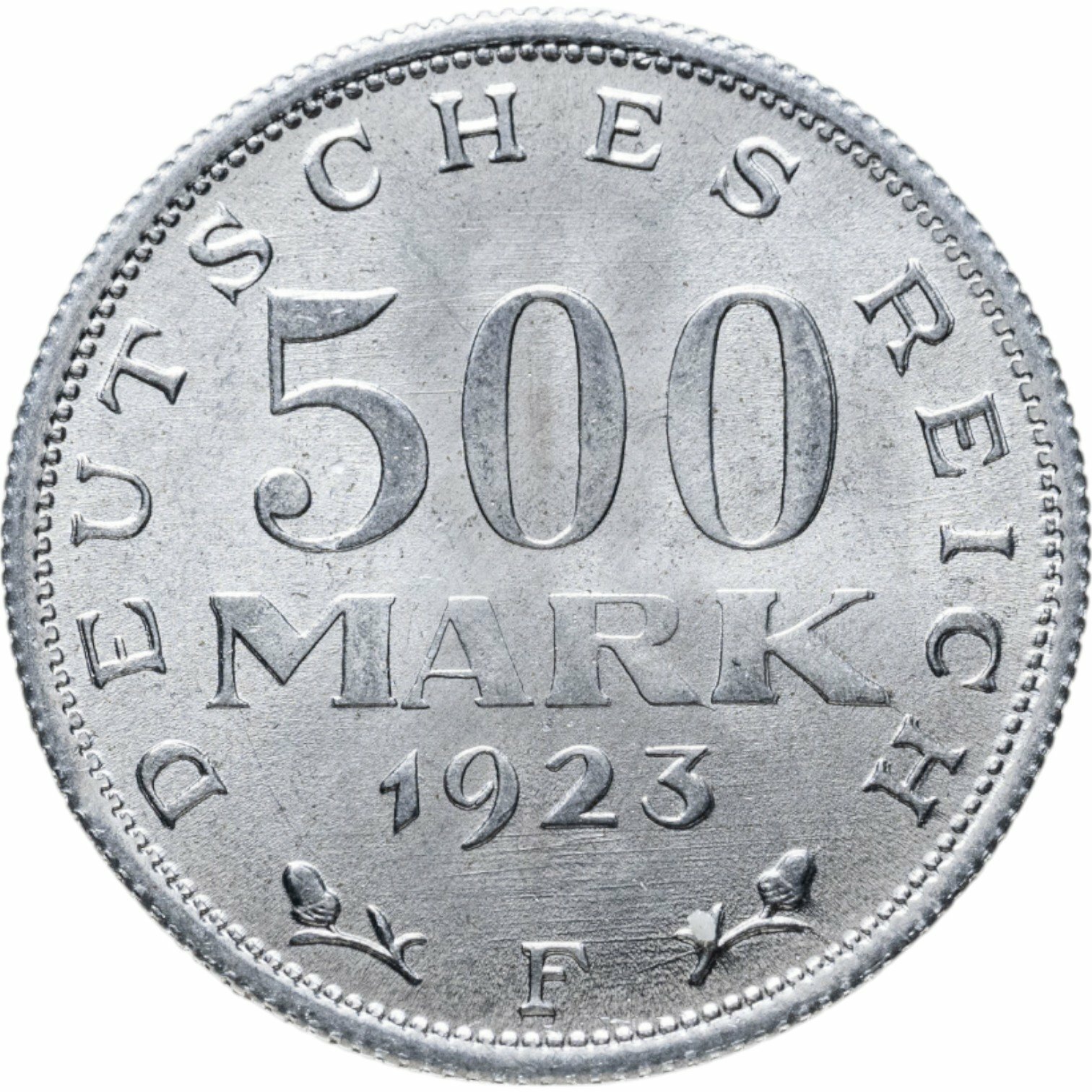 Германия 500 марок mark 1923, знак монетного двора "F", Алюминий, в сохранности UNC