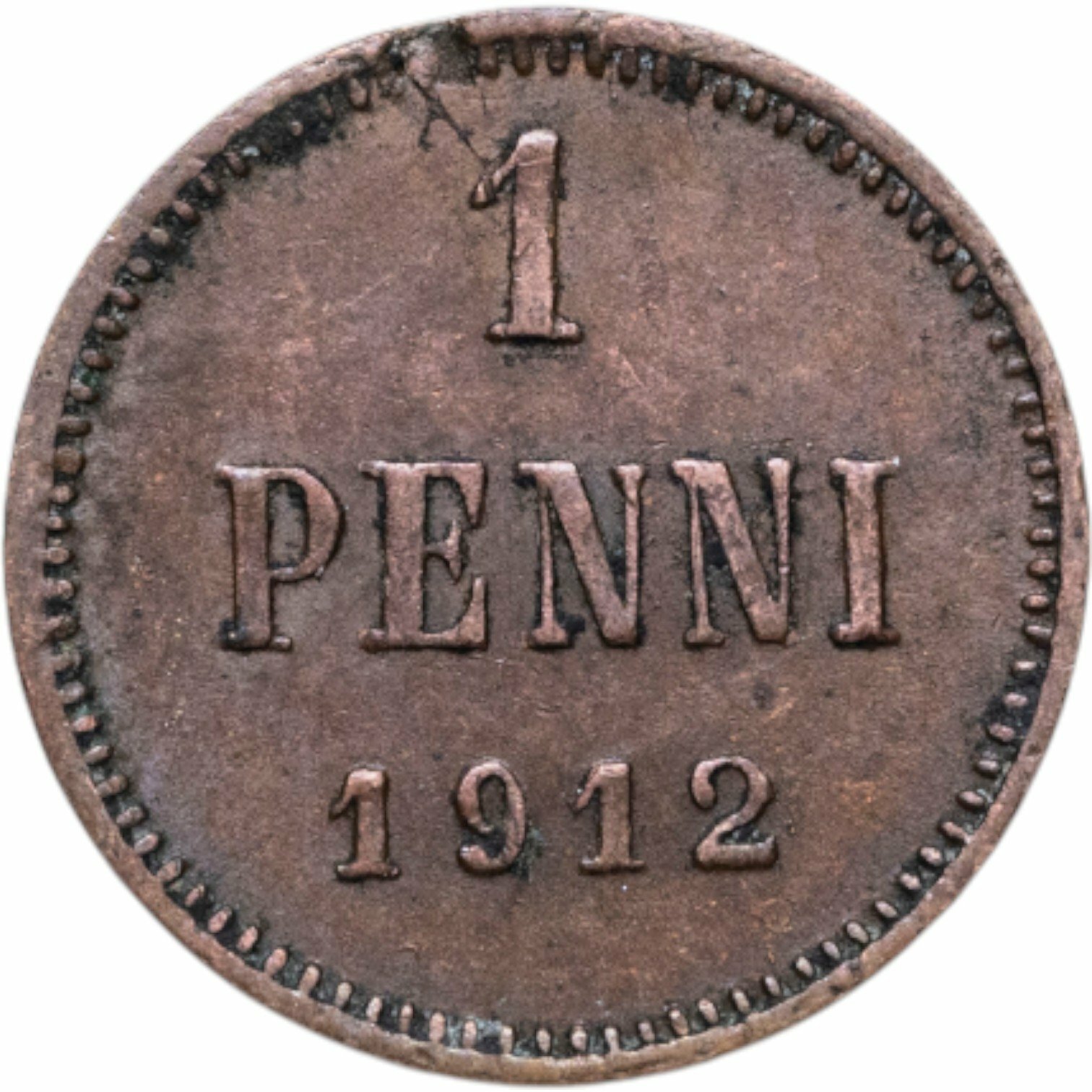 1 пенни penni 1912 Российская Финляндия, Медь, в сохранности XF