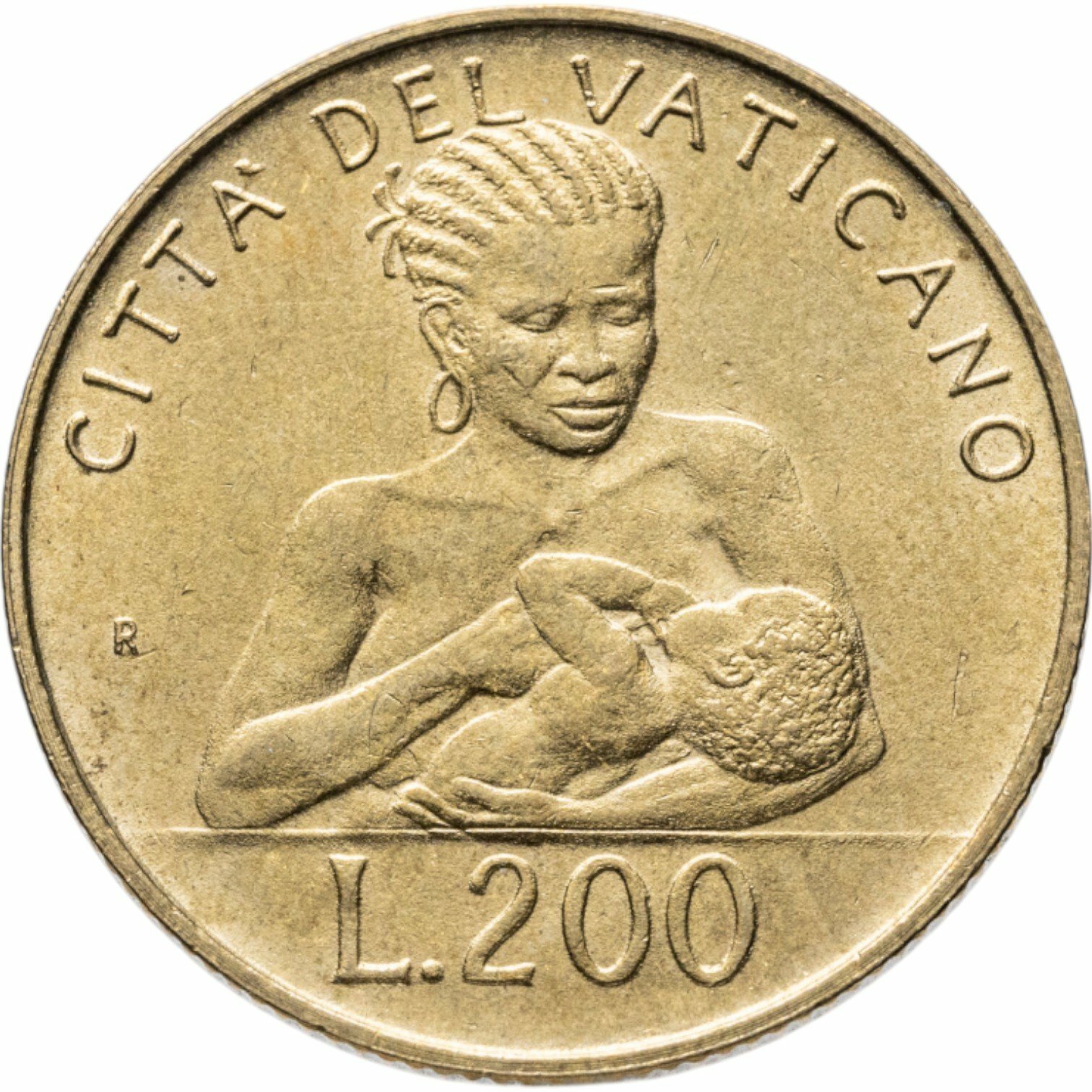 Ватикан 200 лир 1992, Алюминиевая бронза, в сохранности AU-UNC