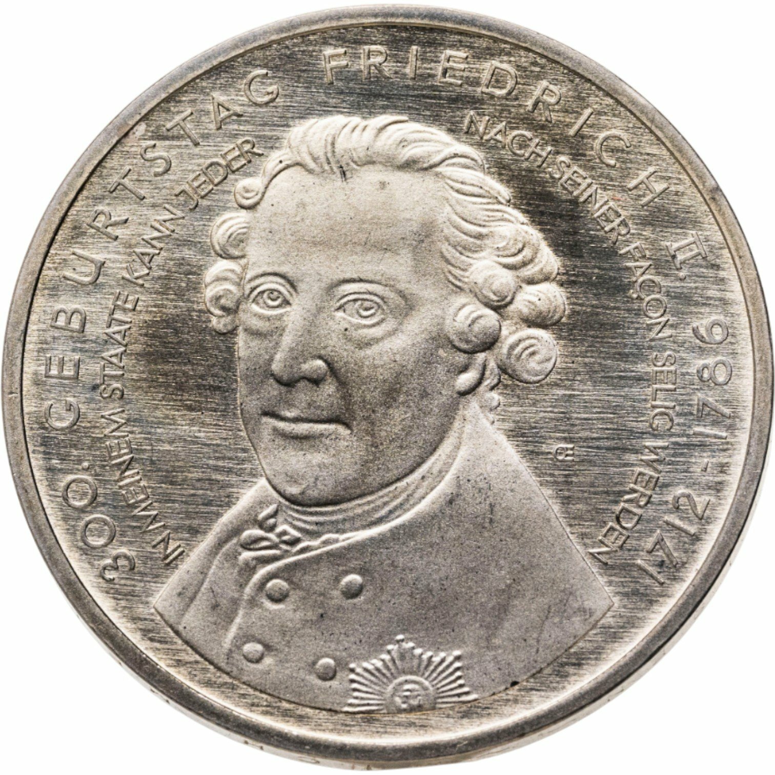 Германия 10 евро 2012 "300 лет со дня рождения Фридриха II", Мельхиор медь-никель 925, в сохранности BUNC