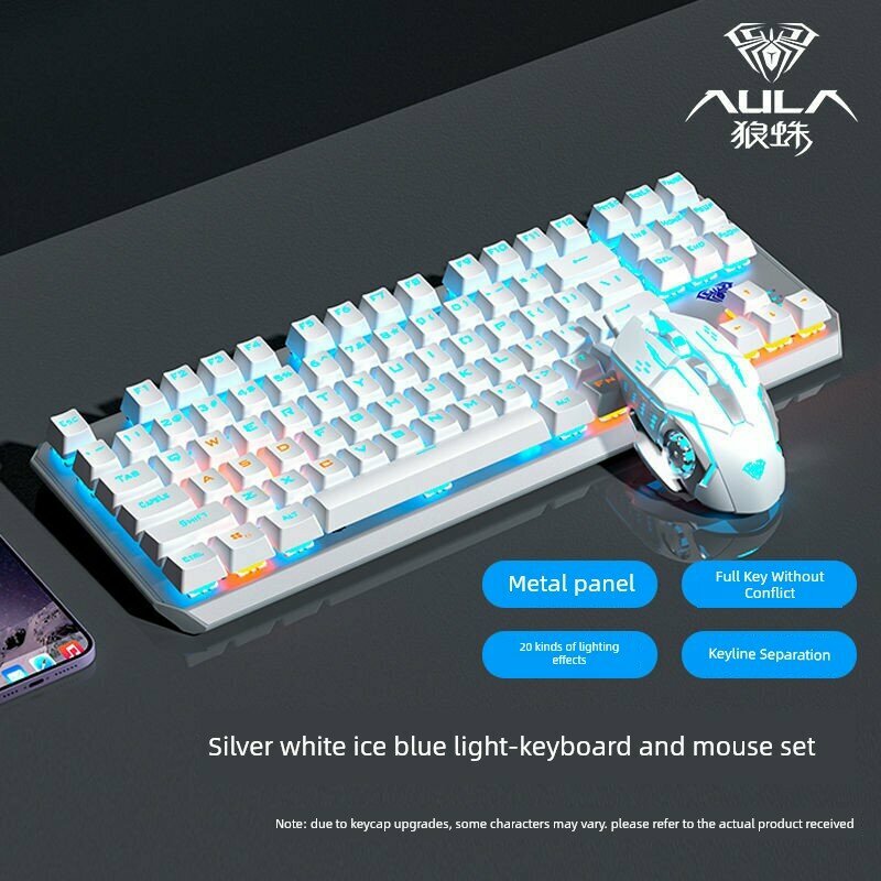 Механическая клавиатура и мышь Wolf Spider F3087, проводные, с синими и коричневыми переключателями, для игр и офиса,