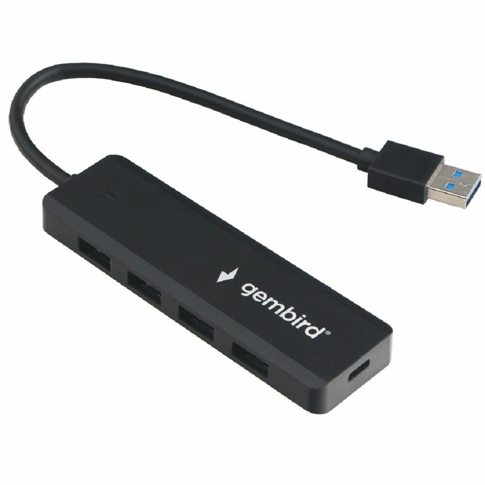 Gembird Кабель Разветвитель USB3.1 4xUSB, с доп. питанием порт Type - C , кабель USB 19см, черный, коробка UHB - C414