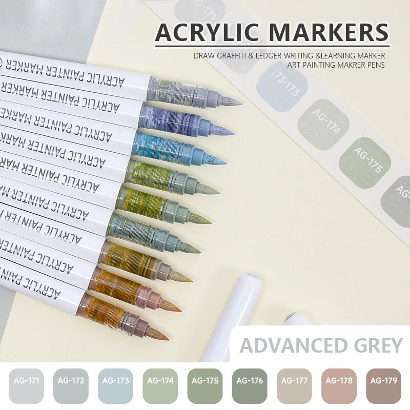 Маркеры акриловые 9 цветов Серый, Advanced Grey