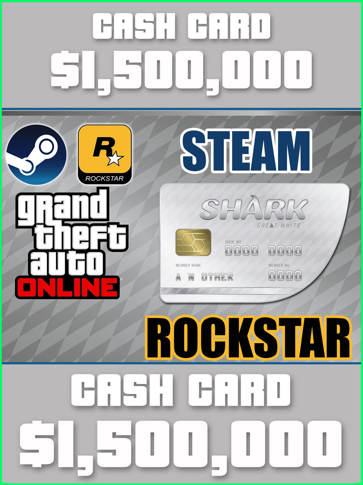 GTA 5 Online $1 500 000 валюта / Steam / Rockstar Games / Epic / ПК Платёжная Карта Grand Theft Auto V Cash Card ГТА 5