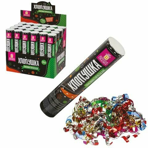 24 шт. Хлопушка пневматическая золотая сказка 20 см, фольга, серпантин/конфетти, ассорти, 591472