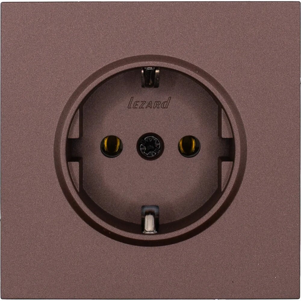Розетка Lezard ZIMA с заземлением, ПБТ, шоколад, безвинтовой зажим/клемма 704-7388-122BQC