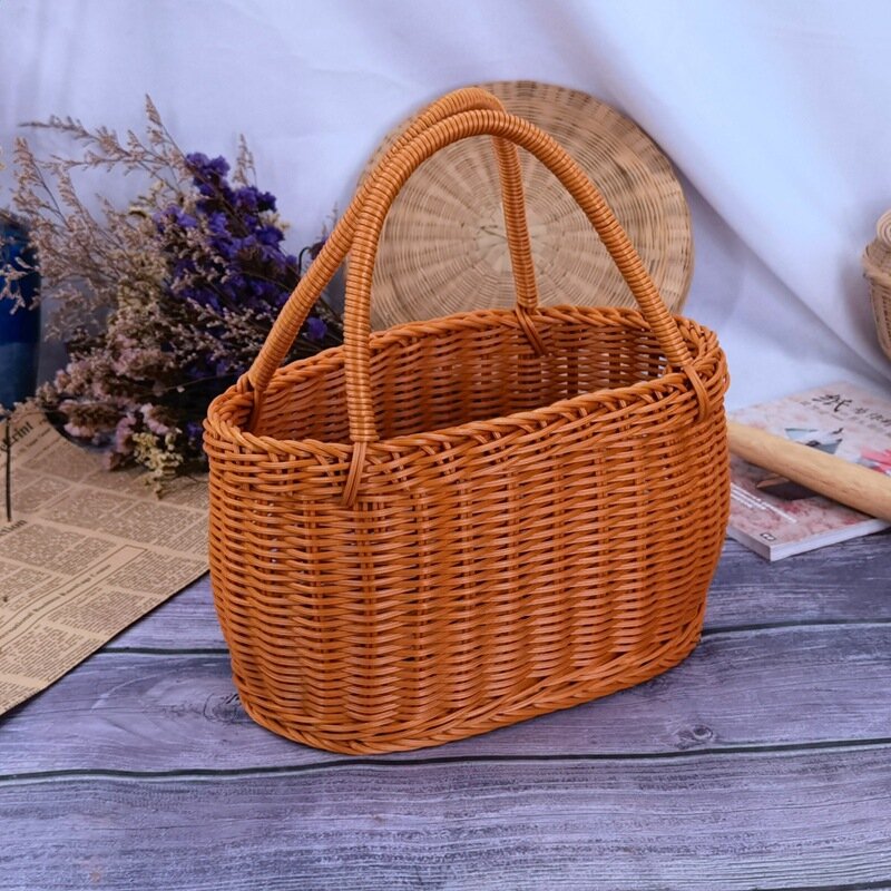 Ручная корзина в виде ротанга Ротанговая корзина пластиковая плетеная корзина из ротанга винтажные пасторальные цветы