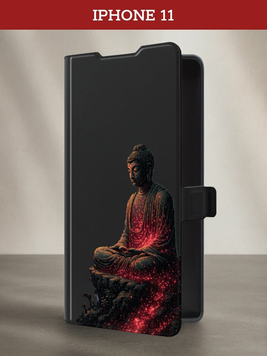 Чехол-книжка на Apple iPhone 11 / Айфон 11 с принтом Монах среди леса 3, черный