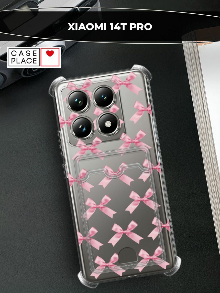 Чехол на Xiaomi 14T Pro (Сяоми 14T Про) с картой и принтом Атласные розовые бантики