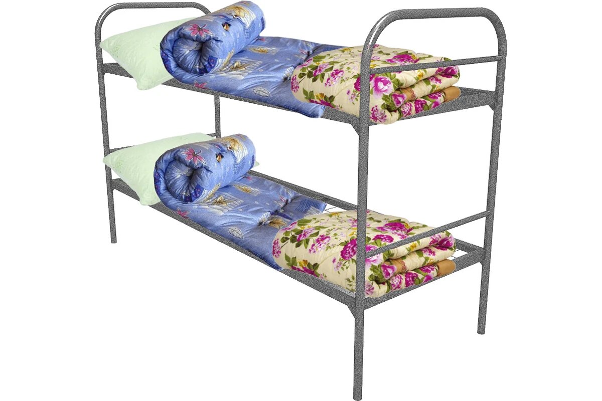 Sebmet Кровать из металла 2 яруса 800x1900, сетка 100x50, усил,1 пер.+матрасы, одеяла, подушки (Э+) (ТД САМ) К2-80190-10050-У1П-КПБ