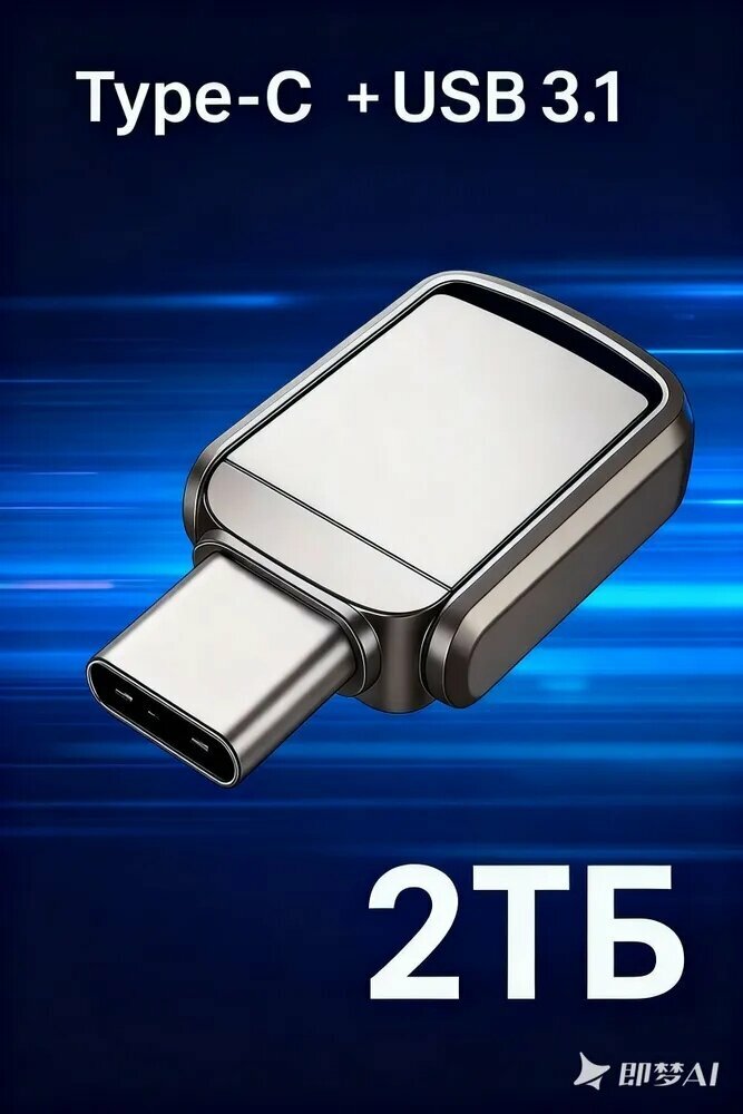 2 ТБ USB-флеш-накопитель 2ТБ USB-накопитель Type-C/USB 3.0, OTG, USB Type-A, USB 2.0, до 60 мб/сек, Металл, серебристый