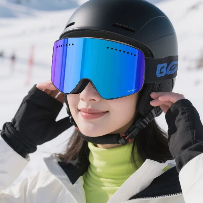 Магнитные снежные очки, цилиндрические лыжные очки с широким полем зрения, двухслойные противотуманные лыжные очки для