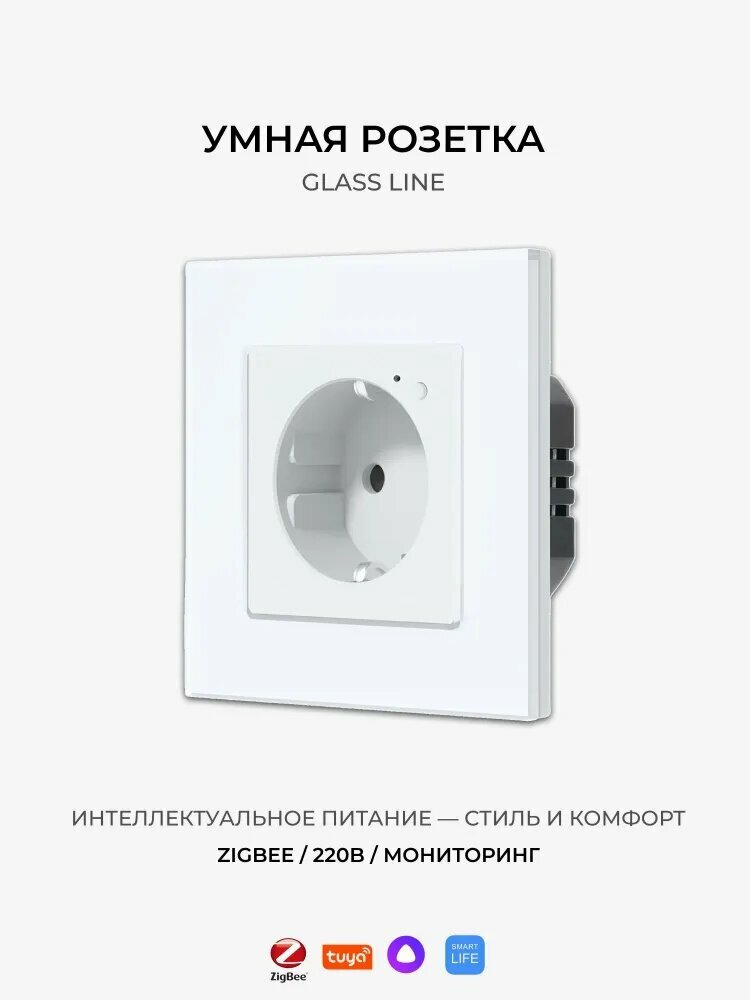 Умная розетка Zigbee встраиваемая, белая, с мониторингом