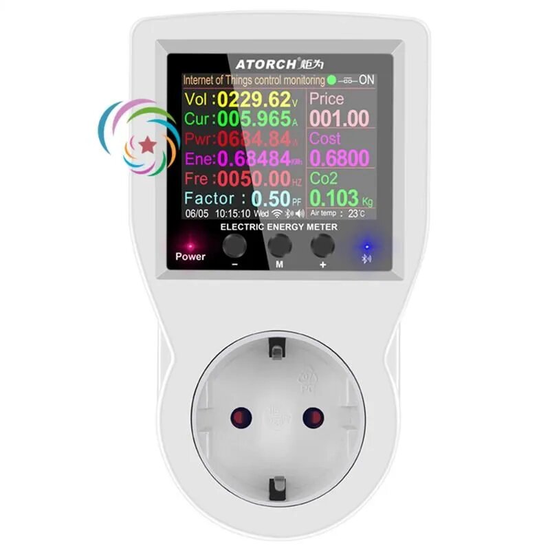C9(W G B D) ATORCH WIFI Цифровой ваттметр 220 В переменного тока мощности Потребление энергии Мощность Счетчик электроэнергии EU Plug