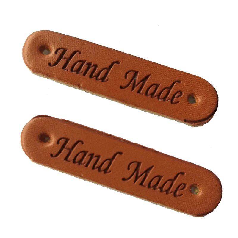 Кожаные этикетки "Hand Made", коричневые, 50шт