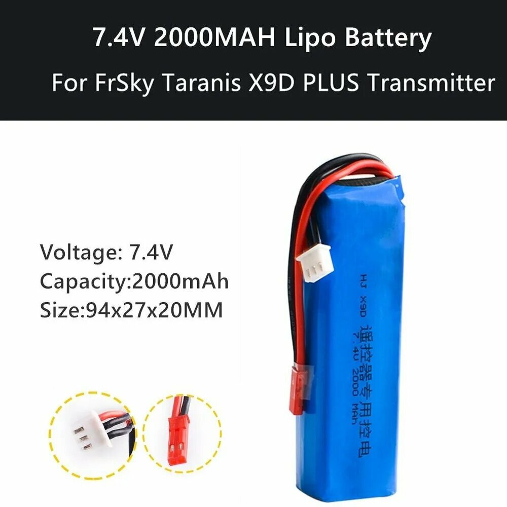Обновите часть Lipo-аккумулятора 7,4 В 2000 мАч для передатчика FrSky Taranis X9D PLUS