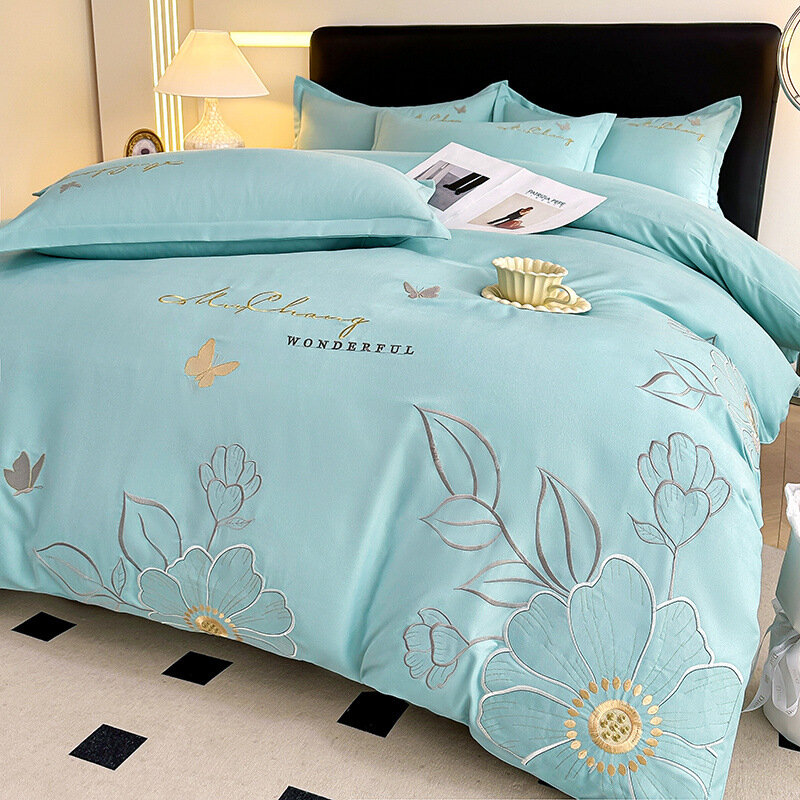 Набор для кровати Avery Gem Green 2,0 м, 4-частный хлопковый комплект с вышивкой для детской и взрослой спальни
