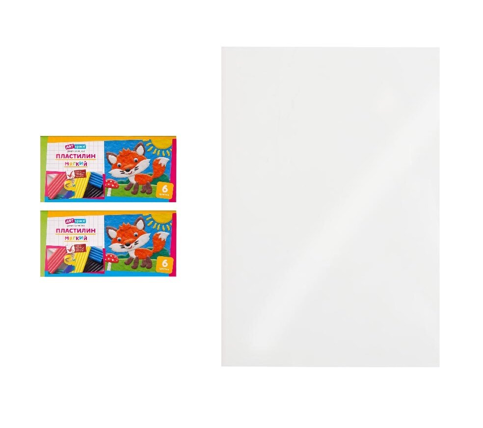 Пластилин 6 цветов АртСпейс (комплект из 2 шт) + подарок клеенка для труда прозрачная
