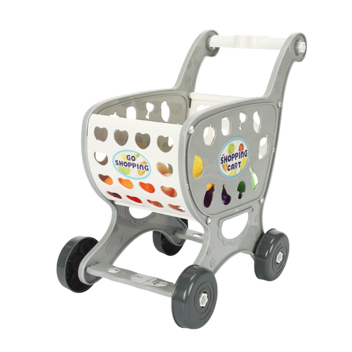 Тележка для покупок с набором продуктов, 18 игрушек, серый цвет