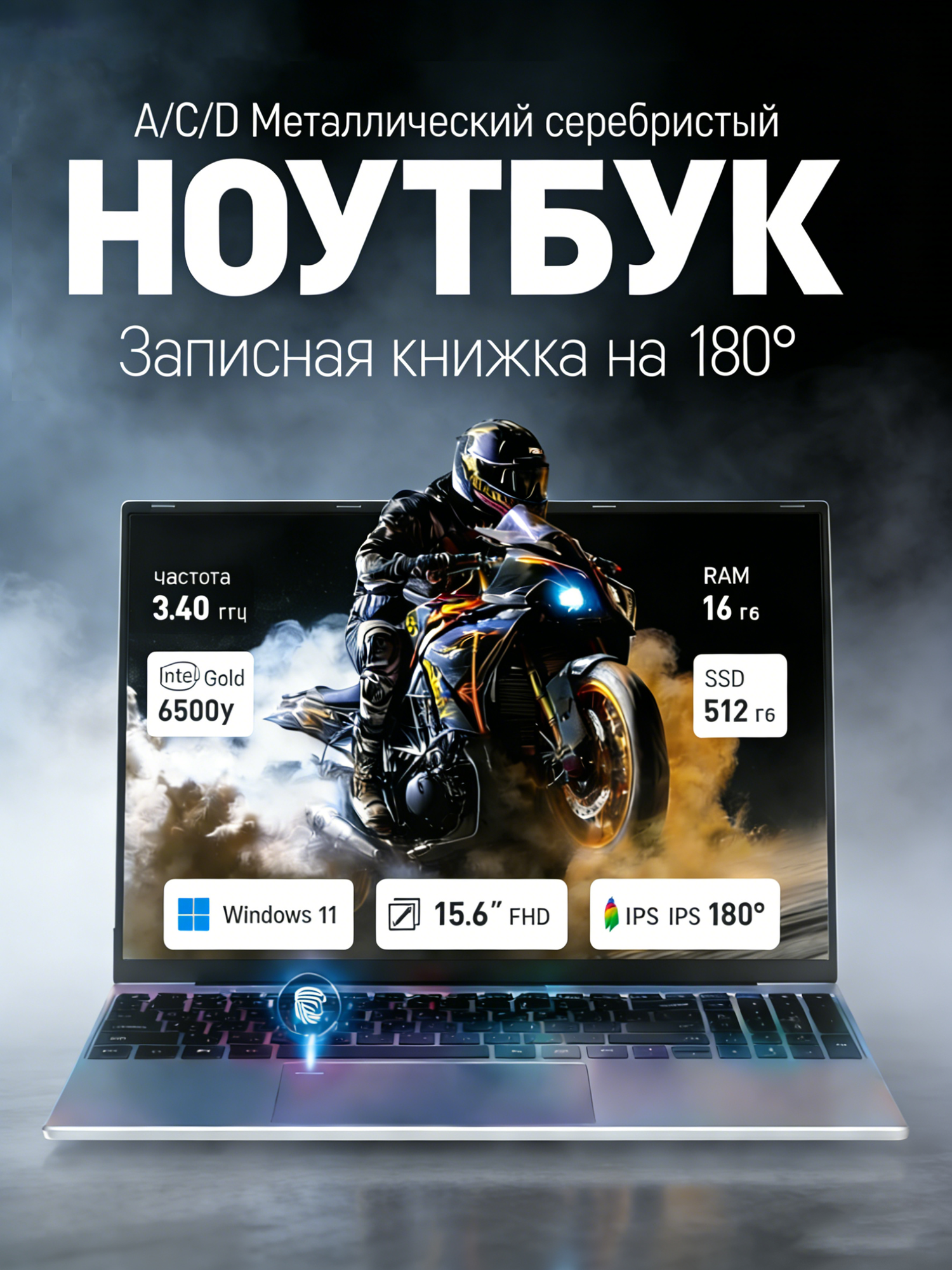 Ноутбук, для работы и учебы 15.6" 1920x1080 IPS,16GB RAM, SSD 512GB, Windows 11, серый, Развлекательный офис