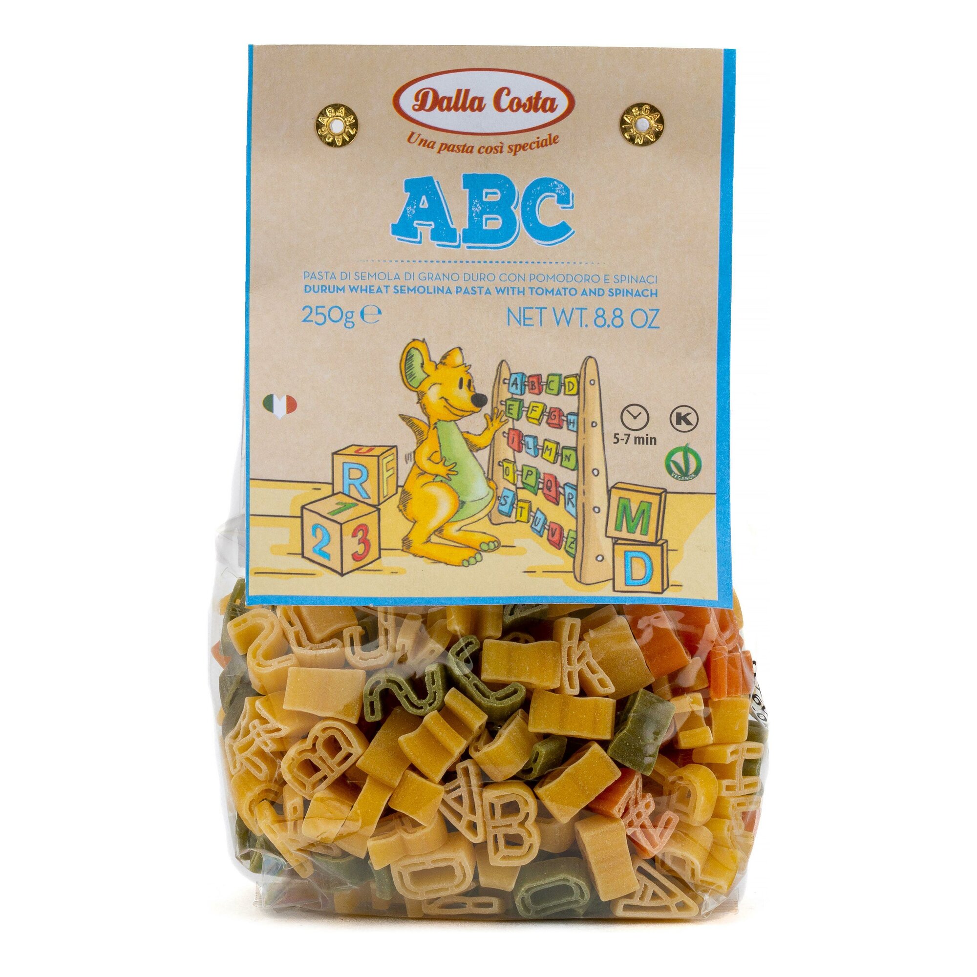 Макароны фигурные Dalla Costa Алфавит, со шпинатом и томатами, 250 г