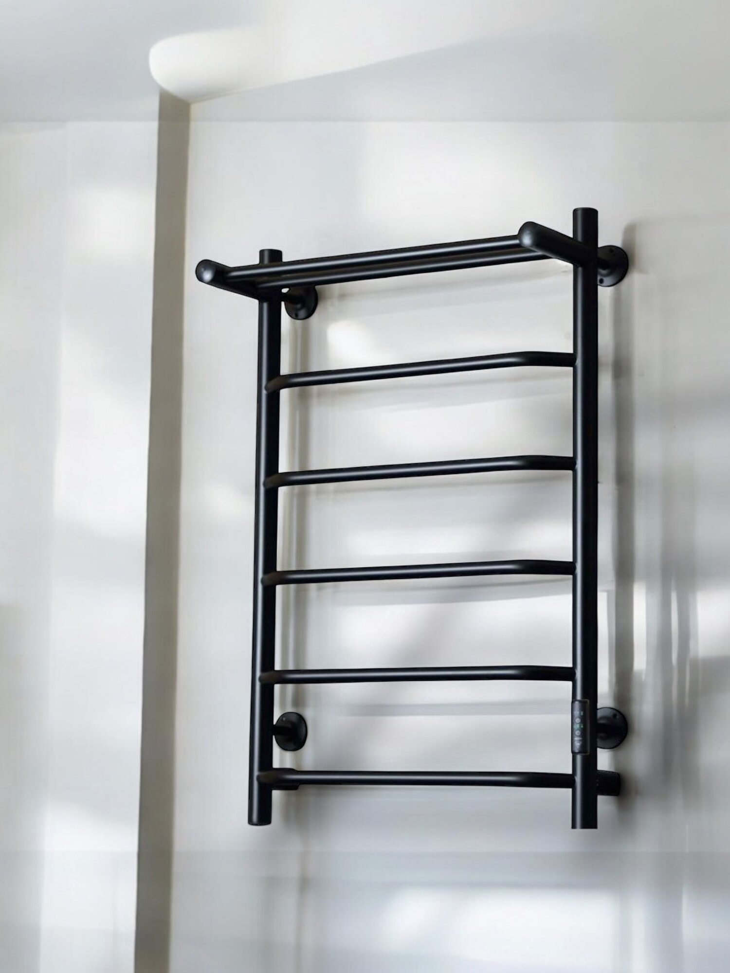 Полотенцесушитель электрический Тругор 800мм 500 мм, черный, 5 перекладин с полкой, (универсальное подключение: