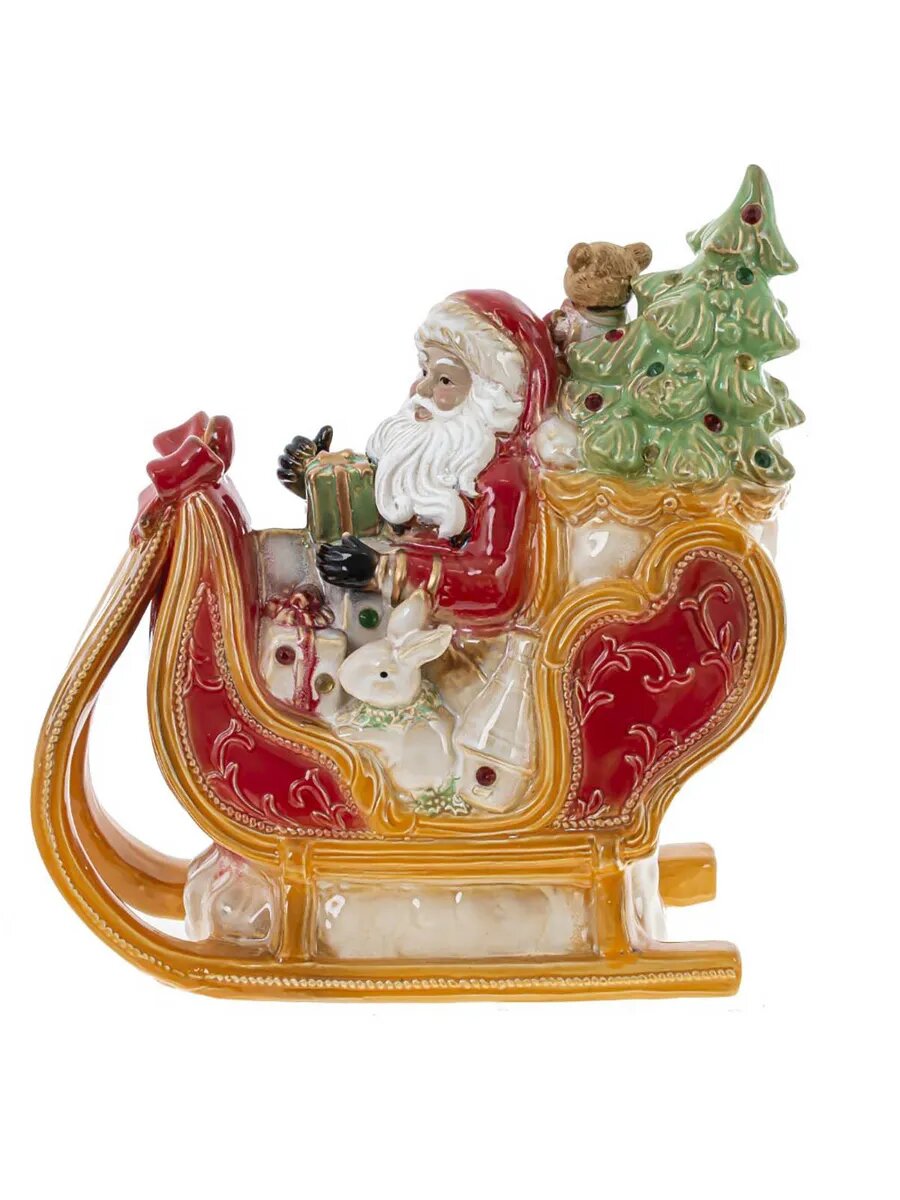 Фигурка декоративная Дед Мороз на санях Remecoclub, фарфор, 30,5x30x14,5 см