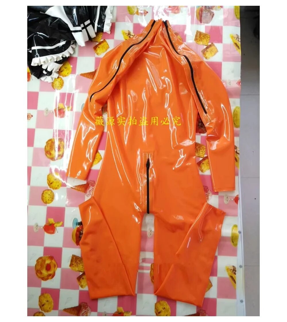 Сексуальный мужской латексный комбинезон для всего тела, резиновый плотный комбинезон ручной работы с двойными плечами и молнией, одежда с молнией в промежности М, черный