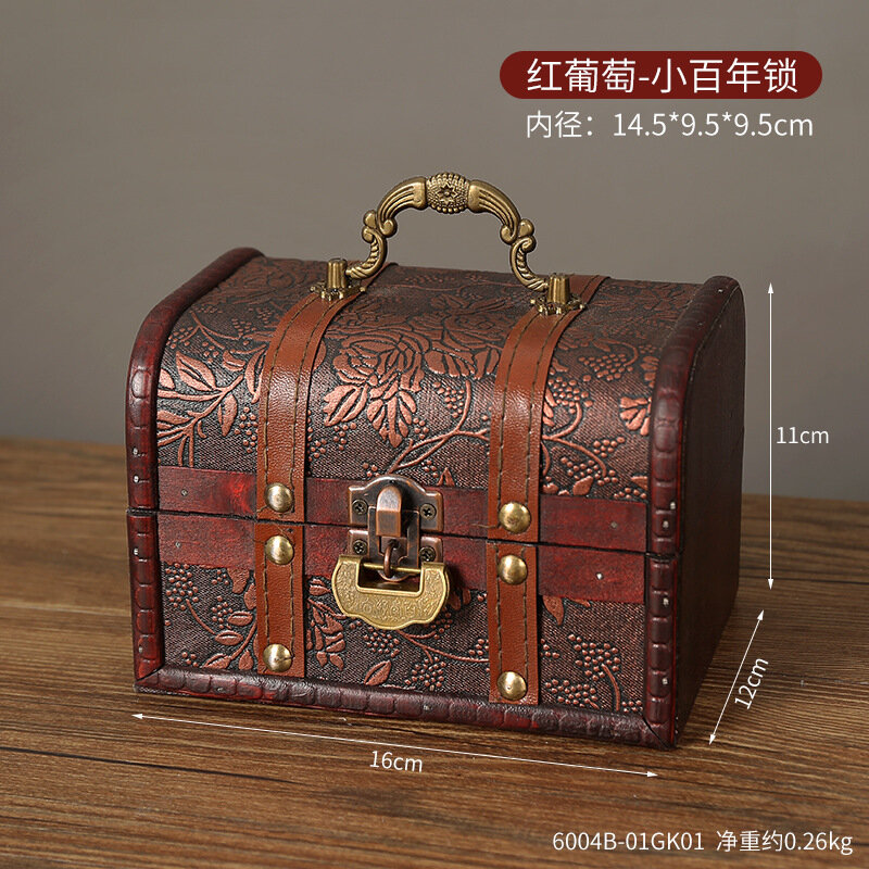 2026 Европейская ретро деревянная коробка для хранения, сундук с замком для детей, портативная антикварная настольная коробка для хранения косметики и ювелирных изделий