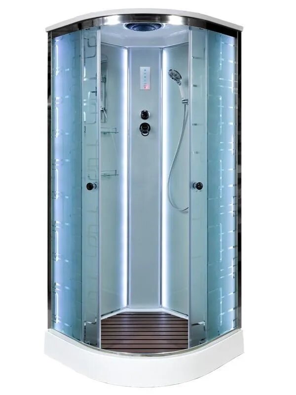 Душевая кабина DTO с крышей, низким поддоном, электрикой + LED, матовое стекло с узором, 90х90х220 см, серия EM