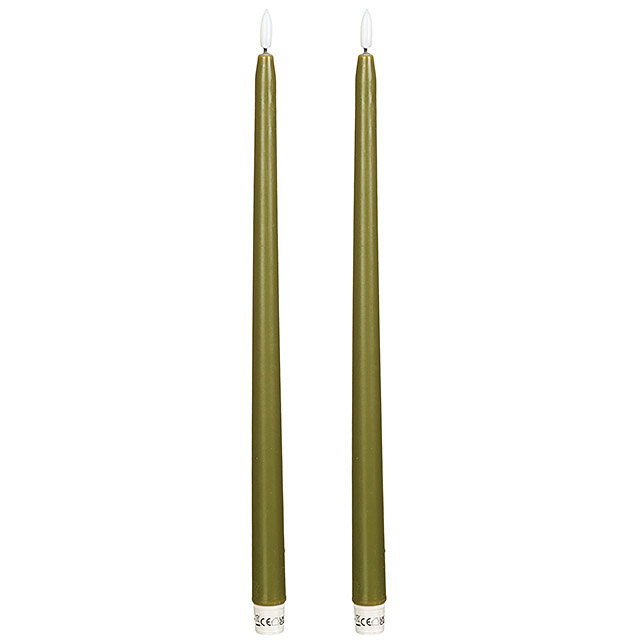Столовая светодиодная свеча с имитацией пламени Romance 38 см оливковая, 2 шт с пультом, таймер, на батарейках, Koopman, AWL101260-3