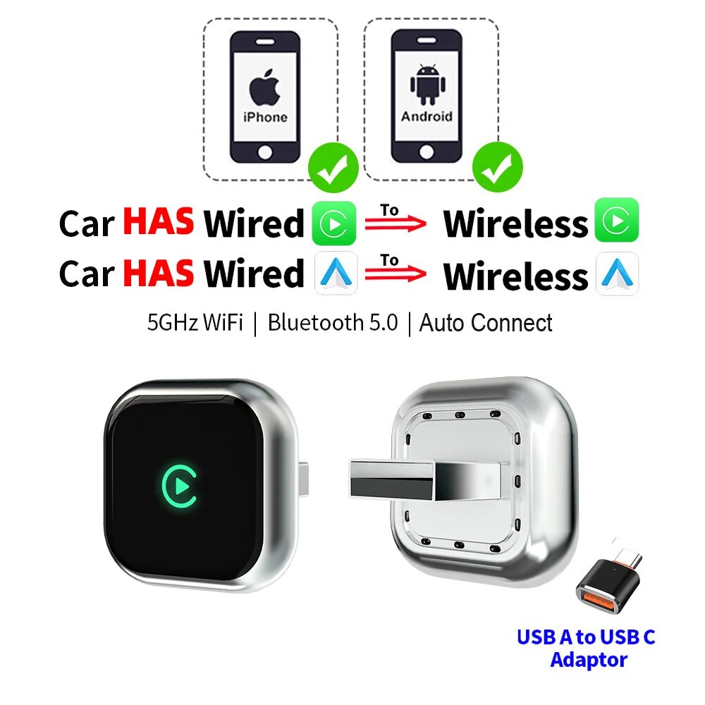 Беспроводной адаптер EKIY 2-в-1 для CarPlay и Android Auto, USB-конвертер с проводного EC15-HMY