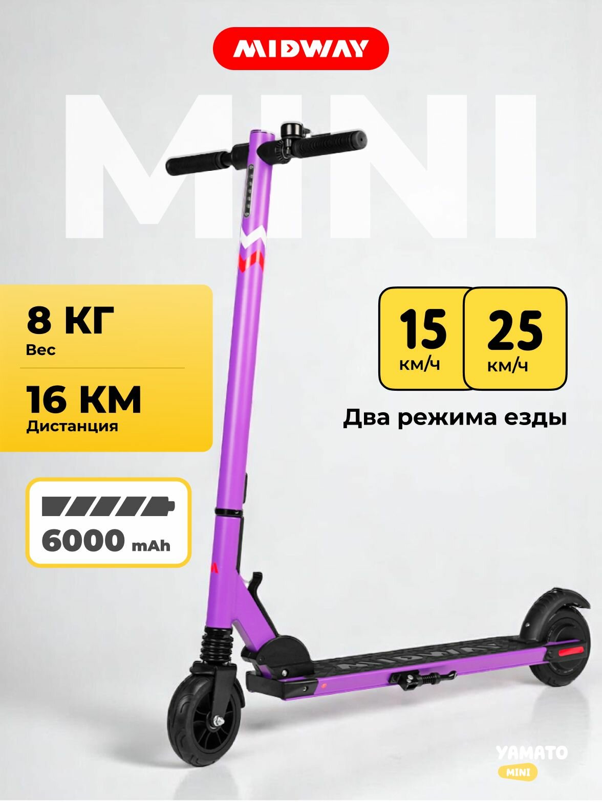 Электросамокат MIDWAY MINI самокат электрический детский и подростковый, фиолетовый