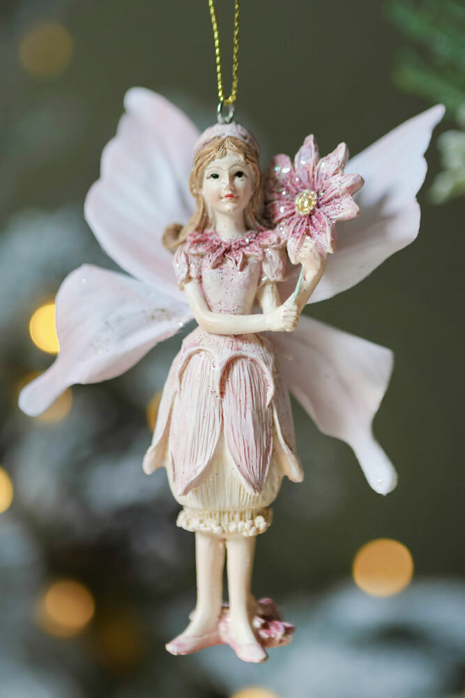 Елочная игрушка эльф С цветком большим, полистоун, 11 см, Goodwill MC37026-1