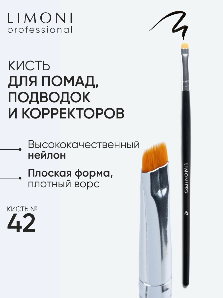 LIMONI Кисть для теней нейлон №42 / Для подводки и бровей / Professional