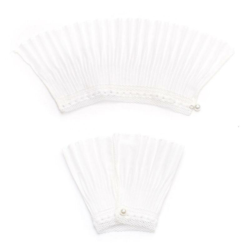 Винтажные женские рукавчики с кружевом, Белый плиссированный
