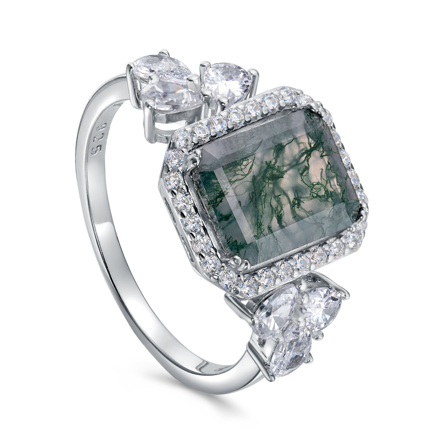 Кольцо тонкое, серебро, 925 проба, фианит, агат