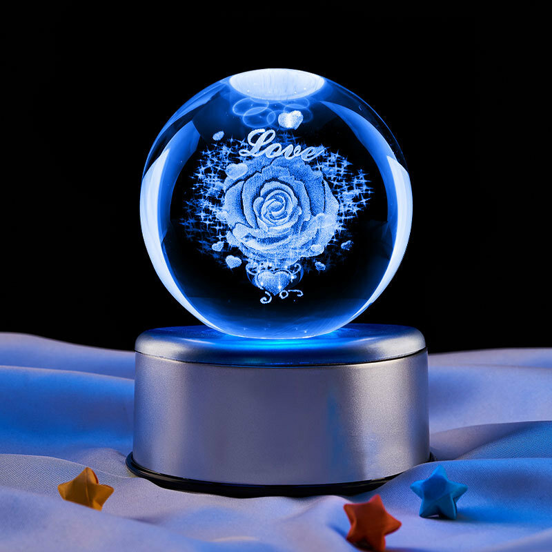 Светящийся кристальный шар с розой и надписью "Счастья" – ночник для торта на день рождения, подарок для мальчиков, девочек и лучших друзей.
